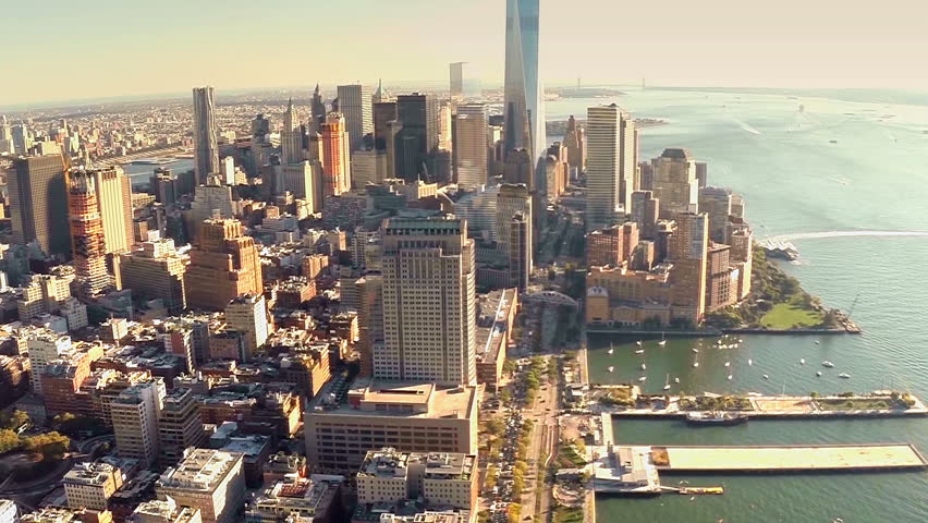 aerial view lower manhattan freedom tower Stock Footage Video (100% ...