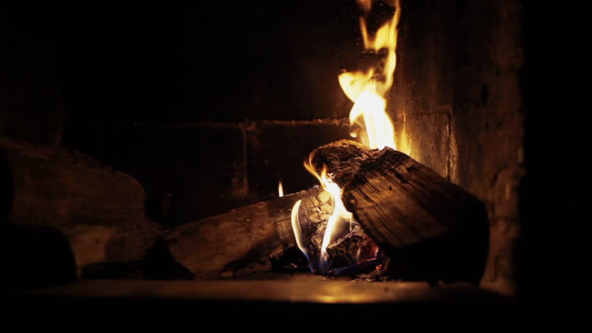 real wood fire burning brick fireplace Stock Footage Video (100% ...