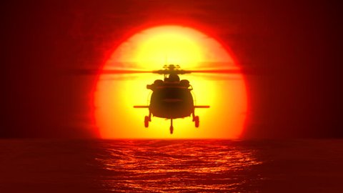 Render Helicopter Flying Sun Over Water Stock Footage Video (100% ...