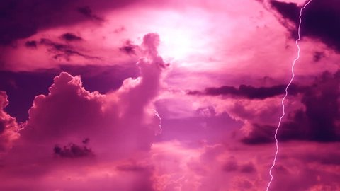 Lightning Pink Color Weather Report Stormy Stock Footage Video (100% ...