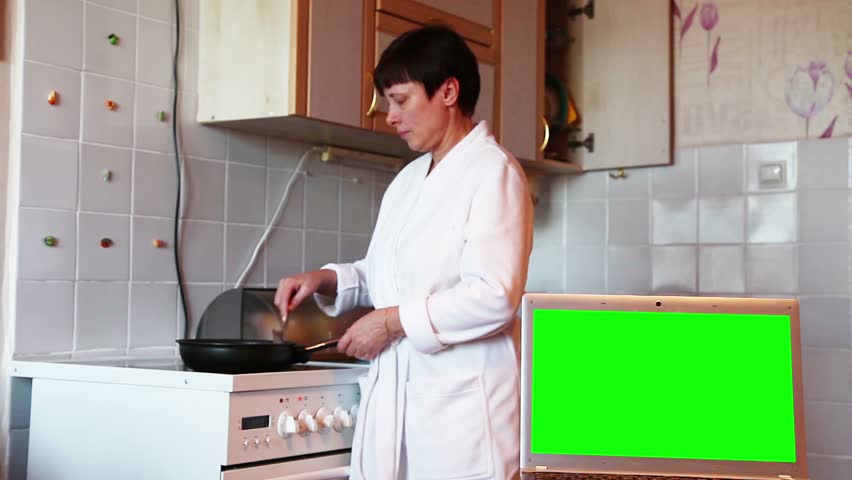 woman kitchen preparing breakfast green screen Stock Footage Video (100 ...