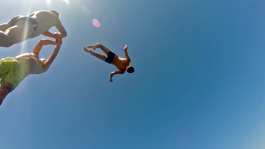 high water jumping springboard back flip Stock Footage Video (100% ...