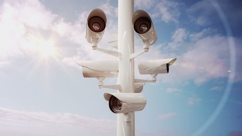 Digital Animation Cctv Cameras Against Blue Stock Footage Video (100% ...