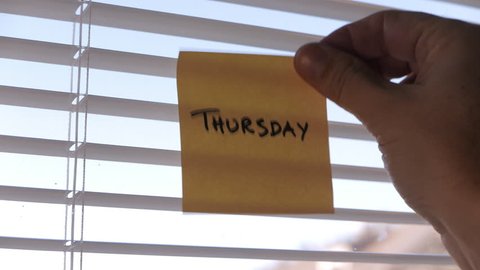 Yellow Postit Note Thursday Gets Stuck Stock Footage Video (100% ...