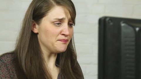 Upset Young Married Woman Crying Computer Stock Footage Video (100% ...