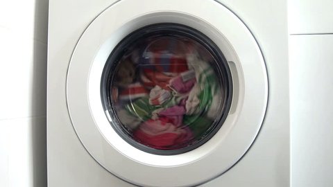 Circular Door White Washing Machine Running Stock Footage Video (100% ...