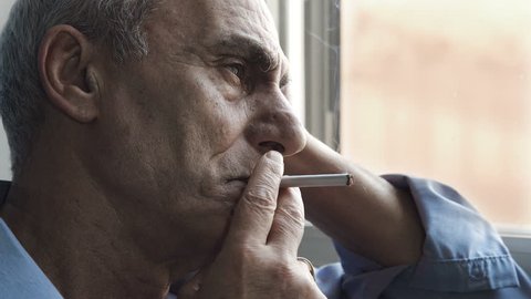 Footage Old Depressed Man That Smokes Stock Footage Video (100% Royalty ...