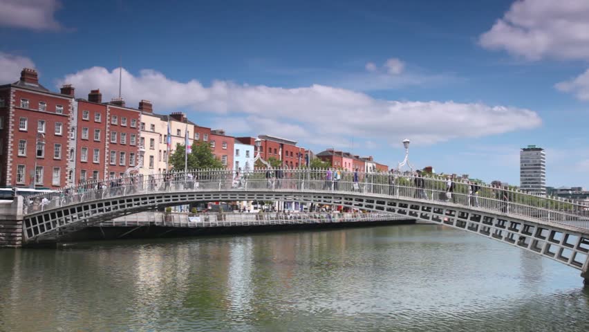 people walk on ha'penny bridge across Stock Footage Video (100% Royalty ...