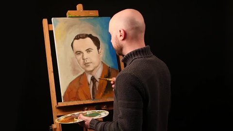 Talanted Artist Painter Beard Bald Paints Stock Footage Video (100% ...