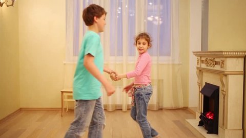 Happy Brother Sister Dance New Room Stock Footage Video (100% Royalty ...