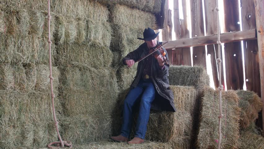Cowboy Playing Fiddle Old Barn On Stock Footage Video (100% Royalty ...